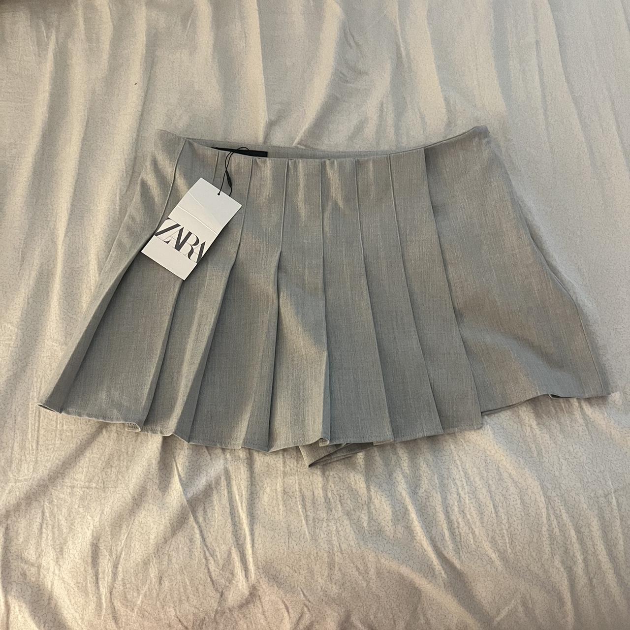 zara grey pleated mini skort size m bnwt super... - Depop