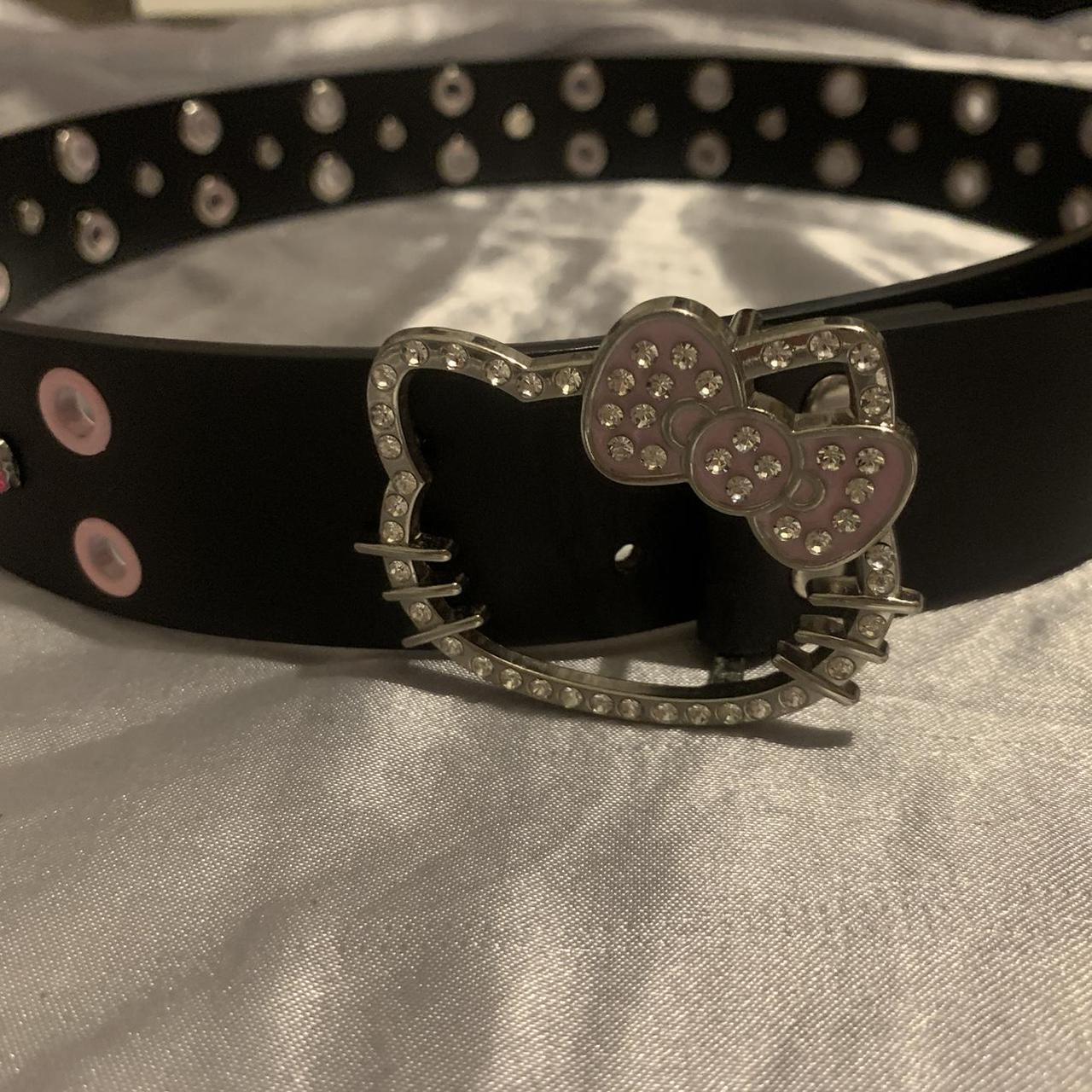 y2k emo black and pink bling hello kitty belt in... | Depop