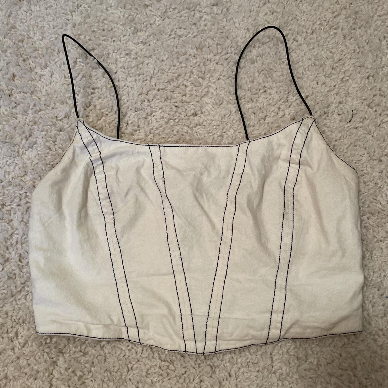 contrast stitch bustier style top with bungee... - Depop