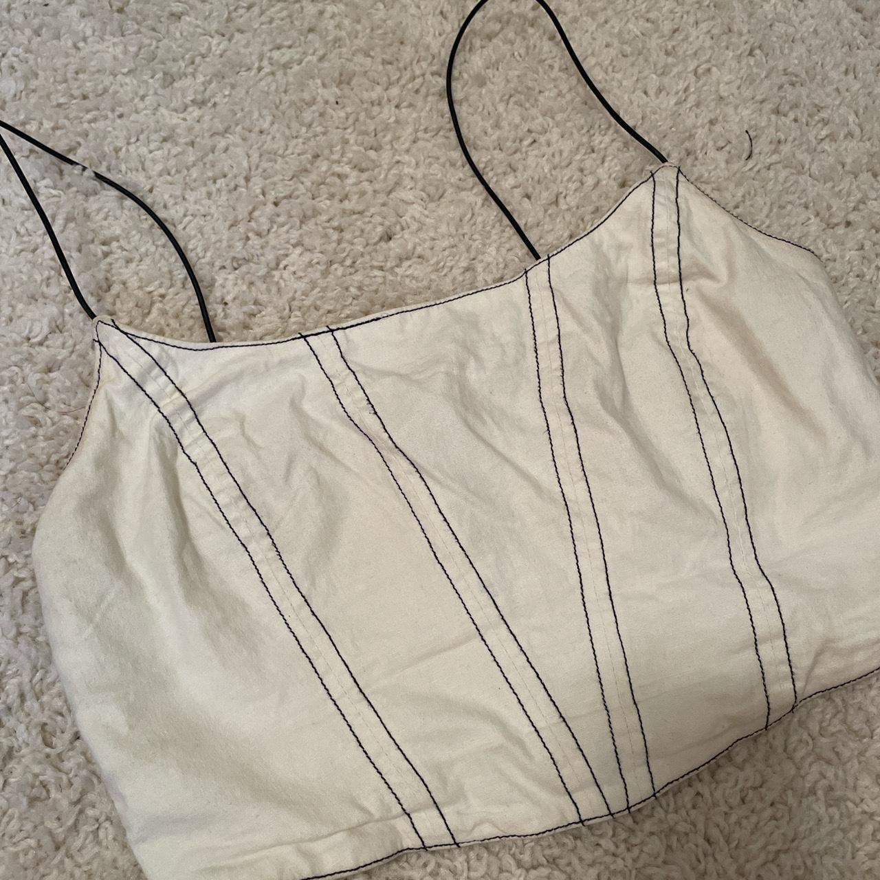 contrast stitch bustier style top with bungee... - Depop