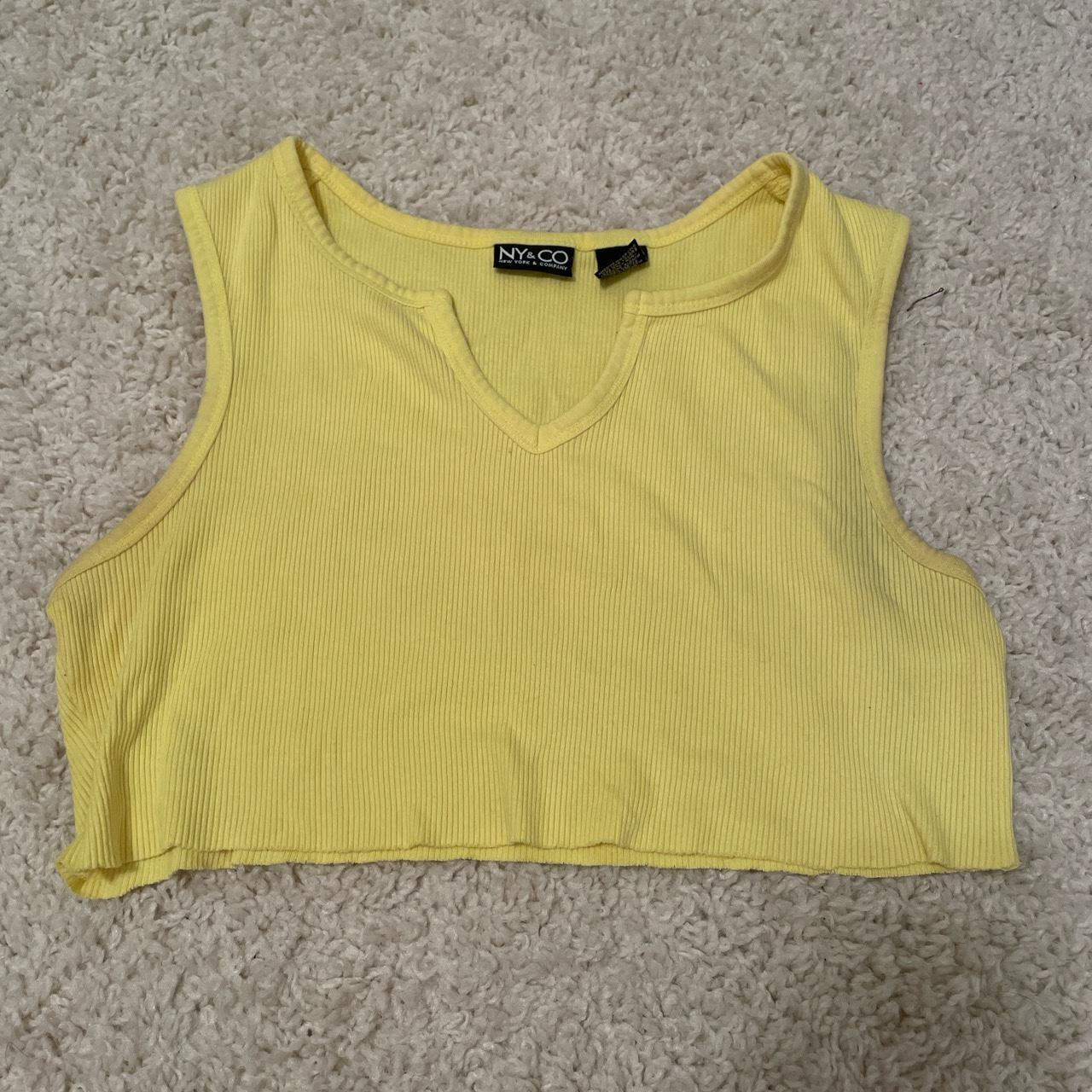 yellow ribbed cut off tank top with notch detail.... - Depop