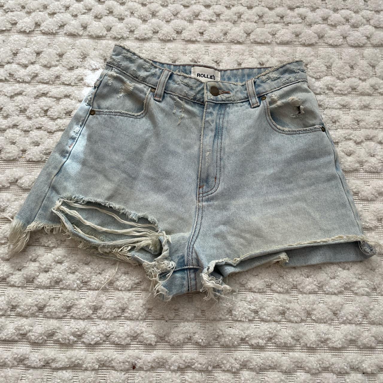 Rollas denim shorts with rips. small stain shown... - Depop