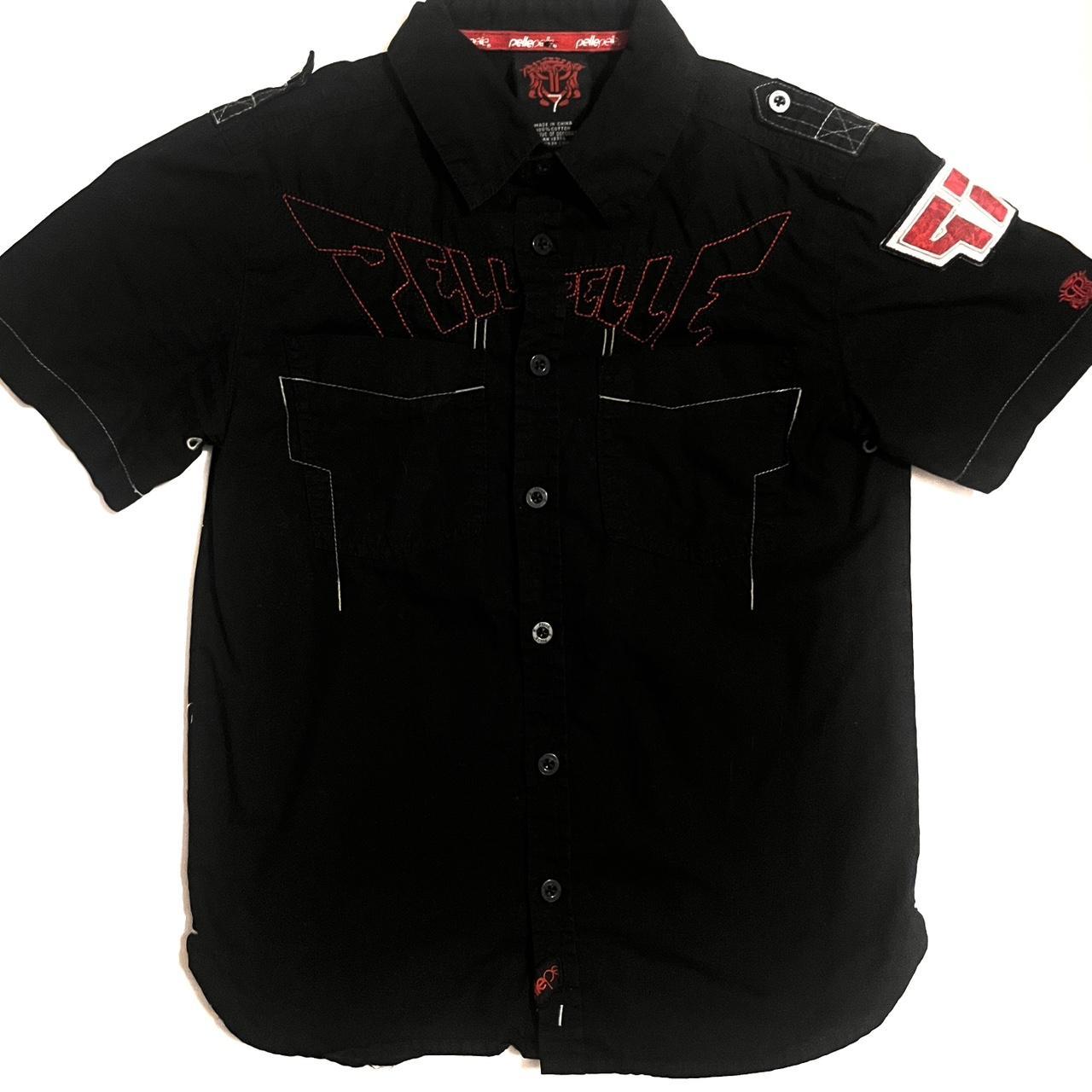 Vintage black and red pelle pelle biker shirt size 7... | Depop