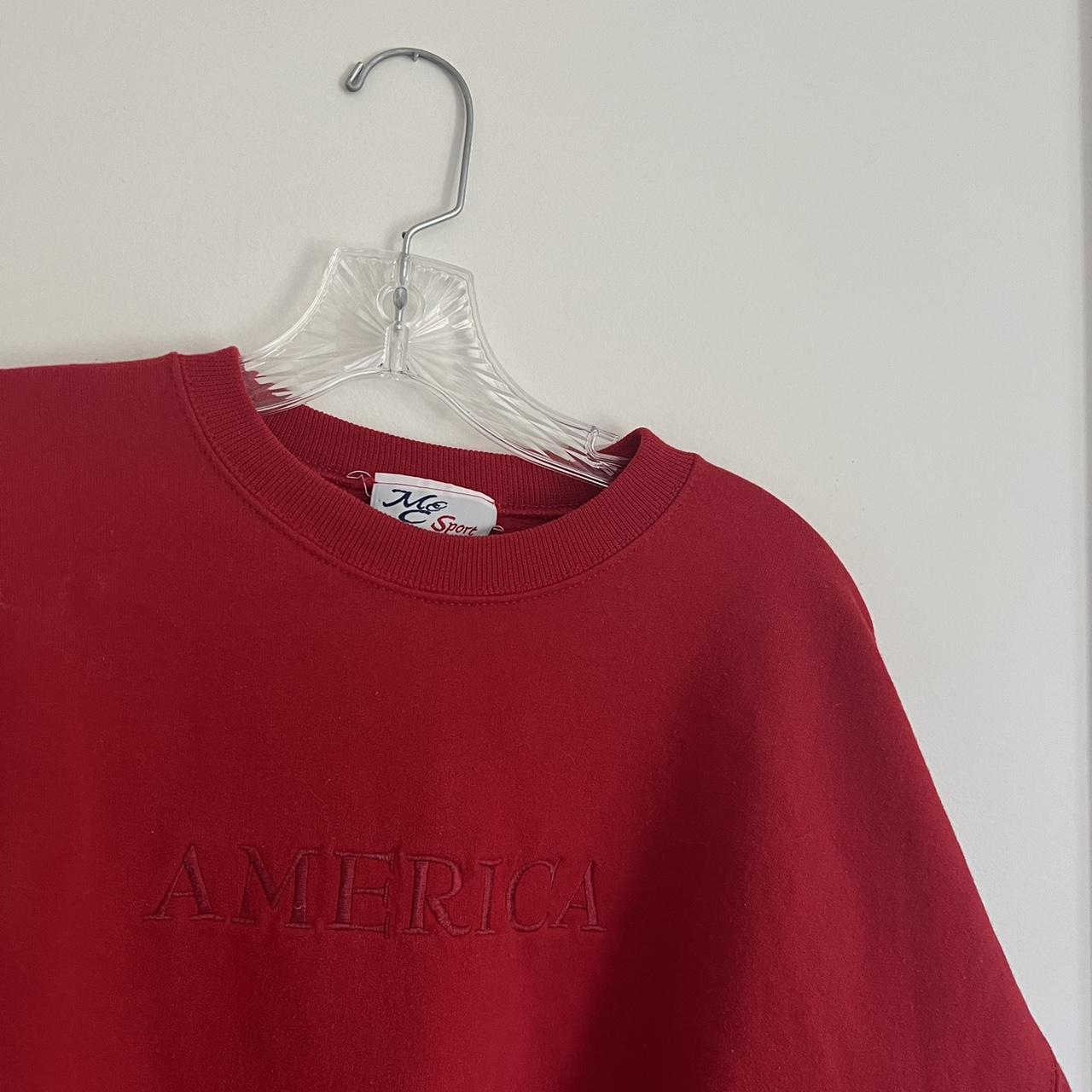 Thrifted red 'America' crewneck #america... - Depop