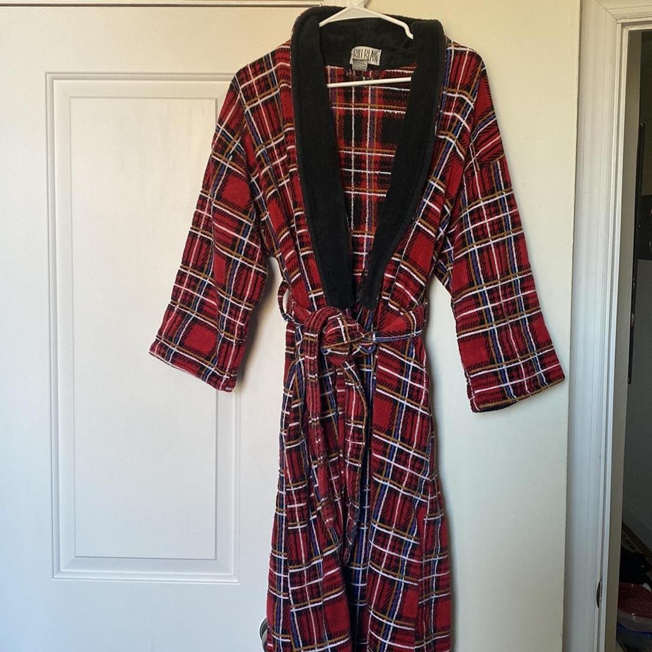 Bill Blass Vintage Tartan Plaid Red Robe Medium... - Depop