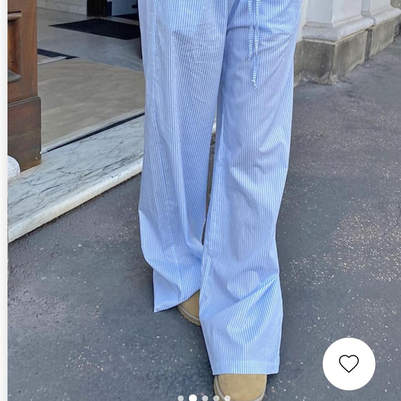 subdued blue and white striped pants - only worn... - Depop