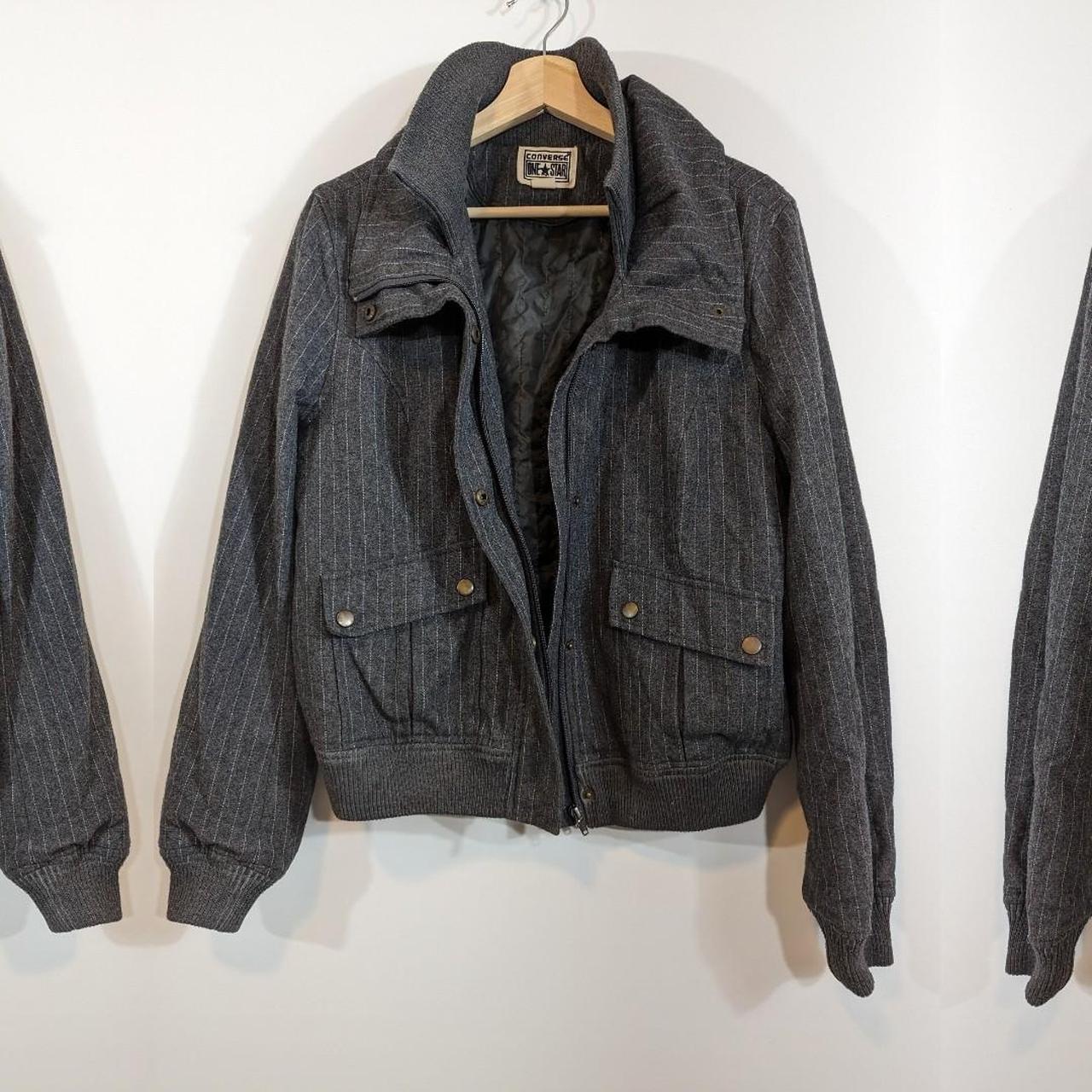 Converse wool blend pinstripe jacket, zipper and... - Depop