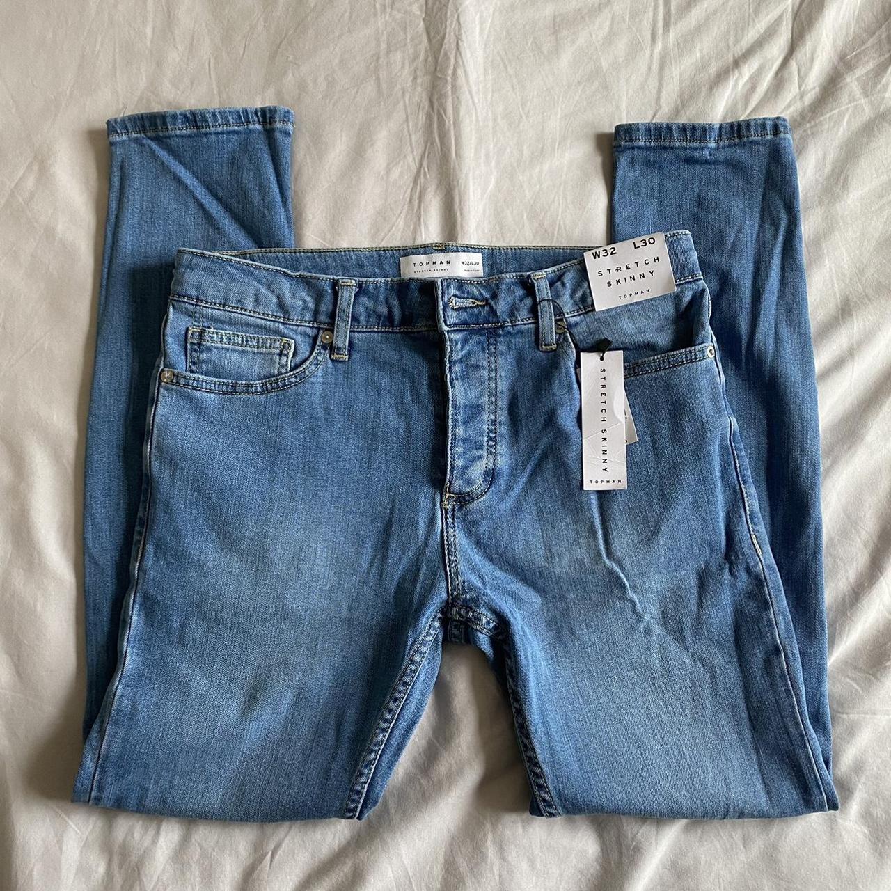 Topman blue stretch skinny jeans 32W 30L Brand new... - Depop