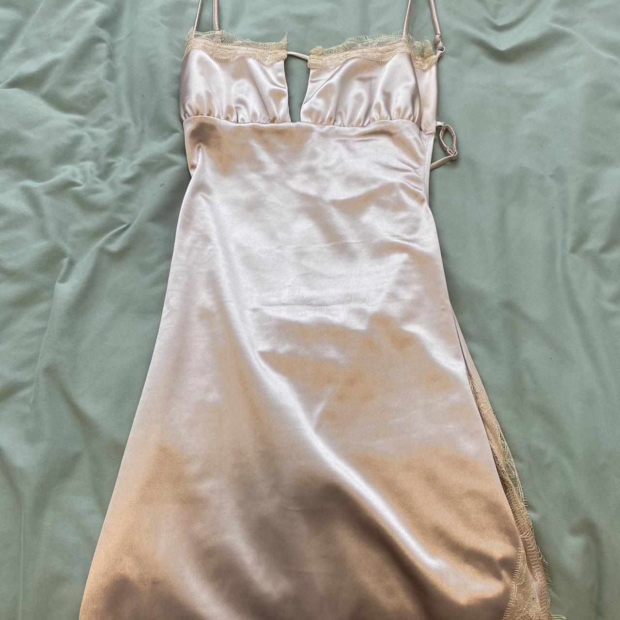 Gorgeous shiny champagne satin open back dress with... - Depop