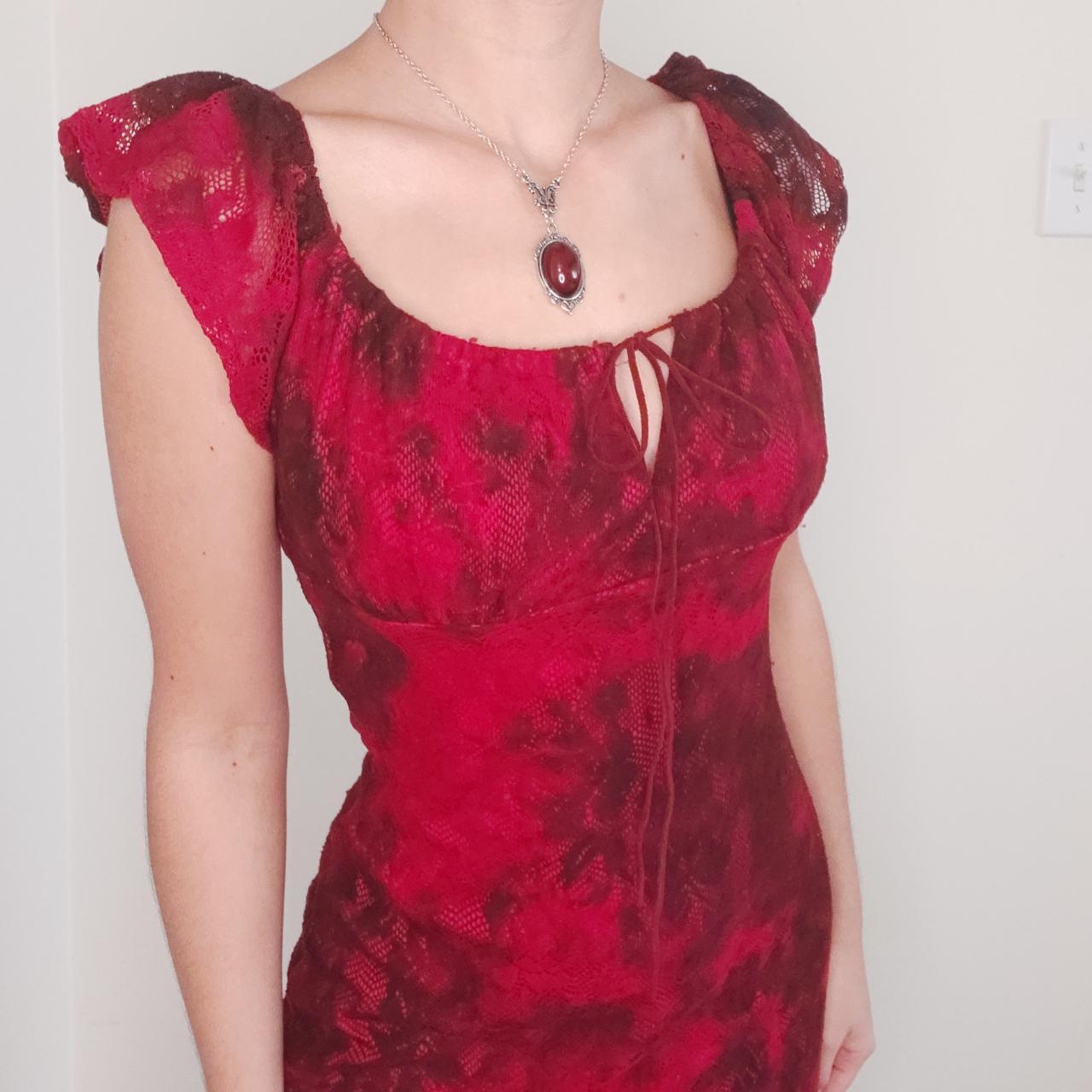 Y2K Milk Maid Dress Cute little red and black lace... - Depop