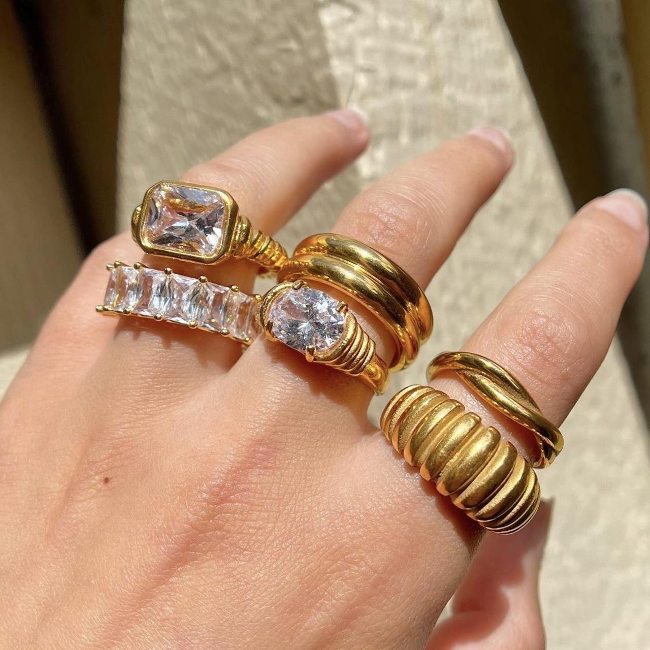 (ONE) 18k Gold Plated Chunky Bold Diamond Rings Size... - Depop