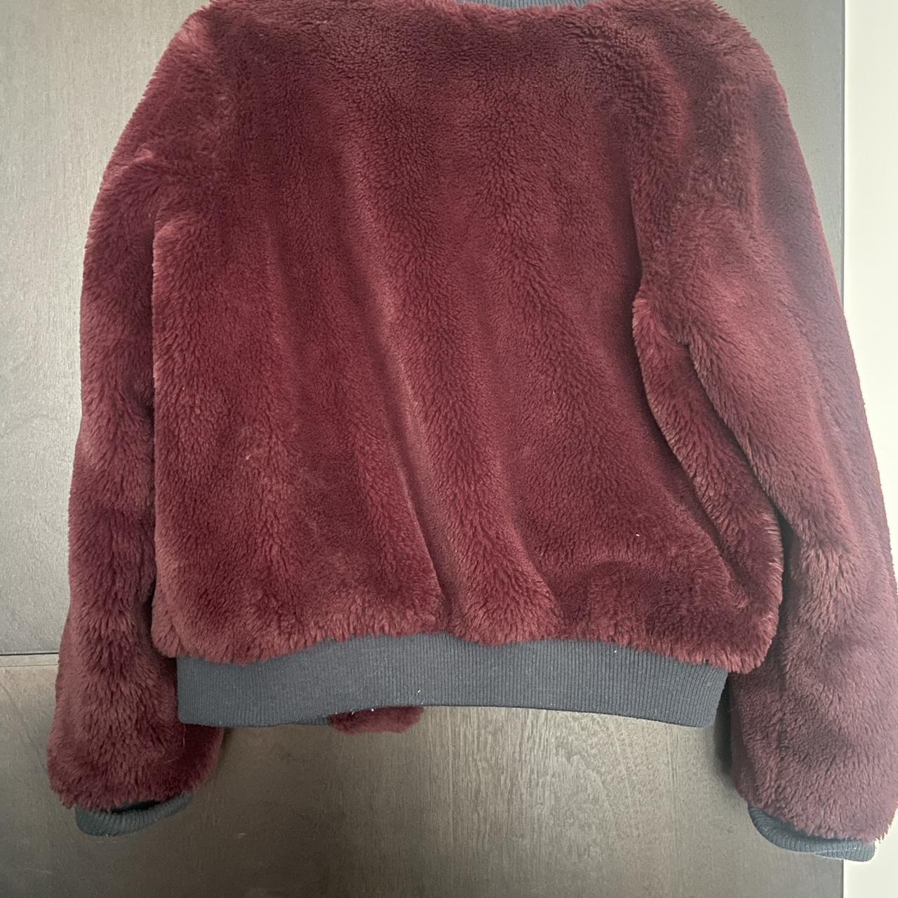 GUESS burgundy fluffy bomber jacket size L - super... - Depop