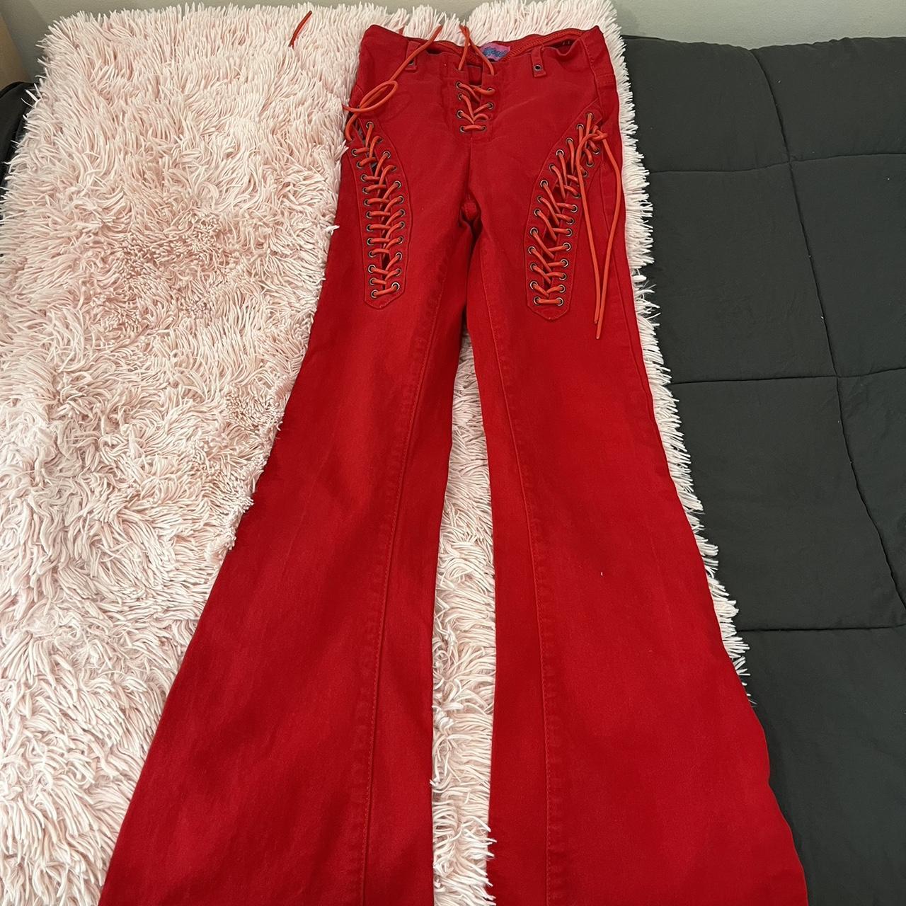 edikted red pants lace up size: xs #edikted - Depop