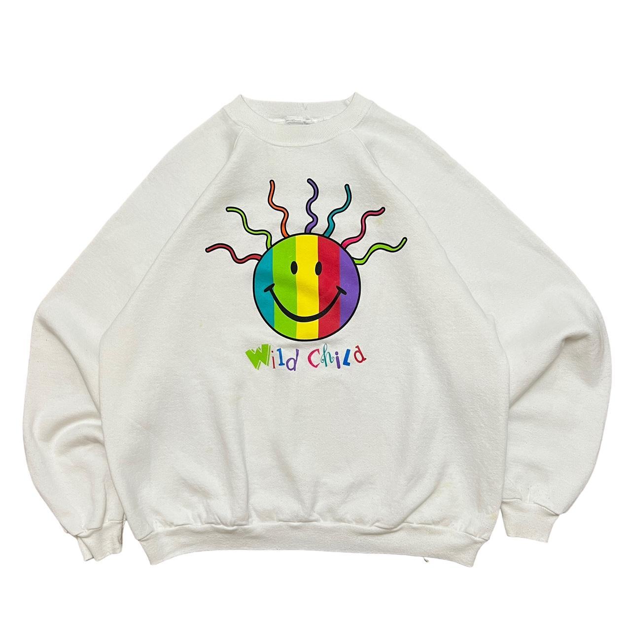 Vintage 90s Smiley Face Wild Child Funny Crewneck... - Depop