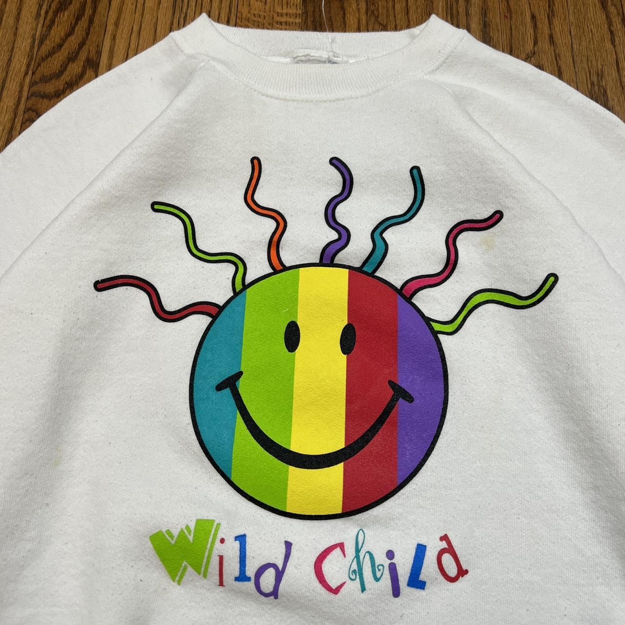 Vintage 90s Smiley Face Wild Child Funny Crewneck... - Depop