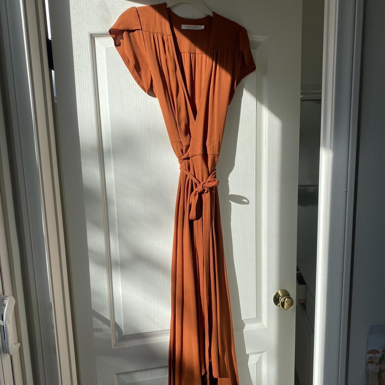 Christy Dawn Rust orange wrap dress with a tie... | Depop