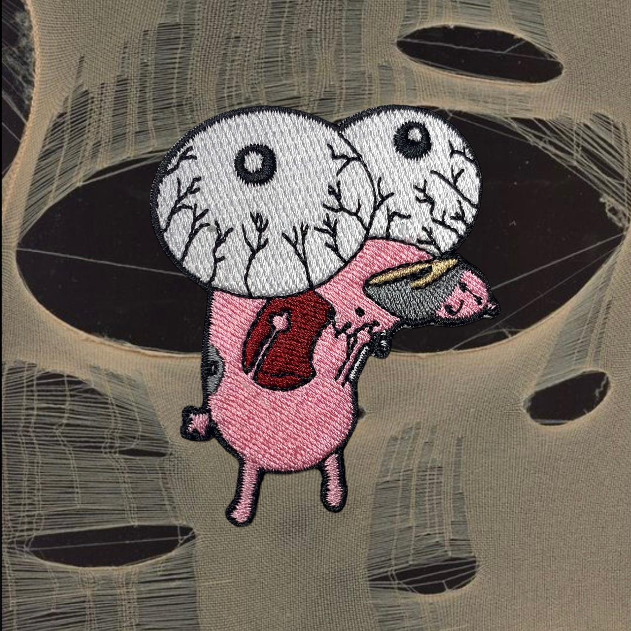 pink courage the cowardly dog spooked iron on patch... - Depop