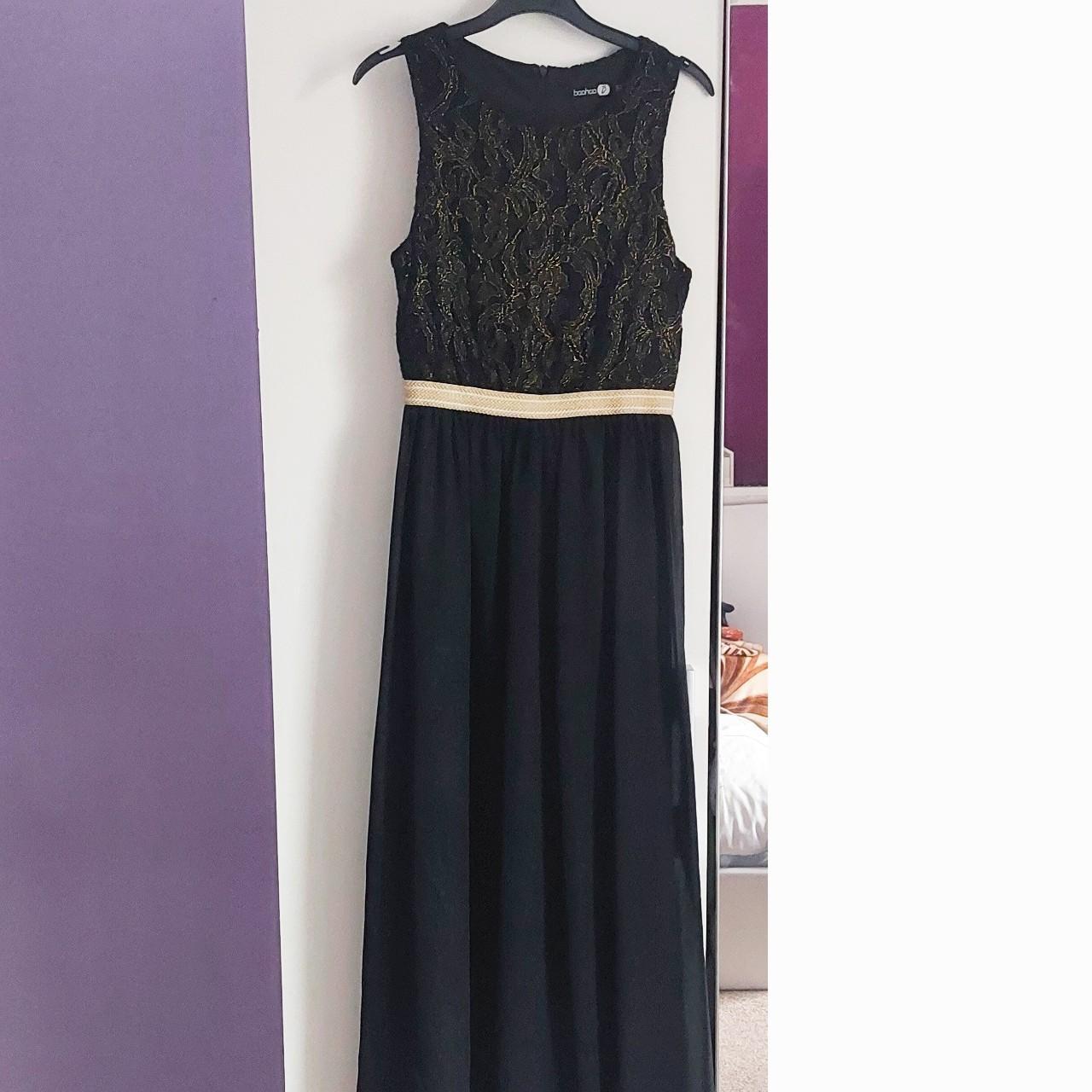 Boohoo Women's Black and Gold Dress | Depop