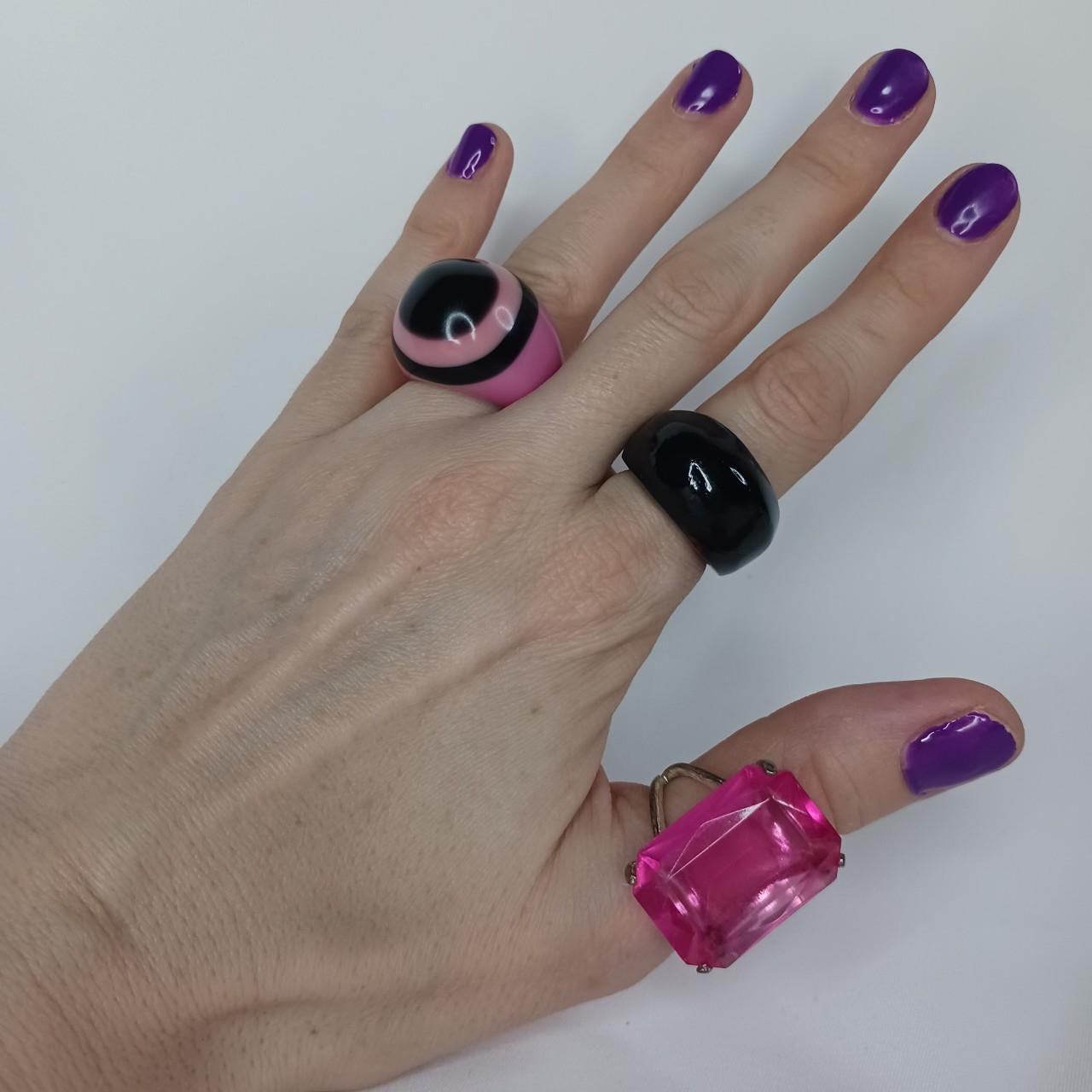 Chunky 90s Black & Pink Ring Set. 1 pink and black... | Depop