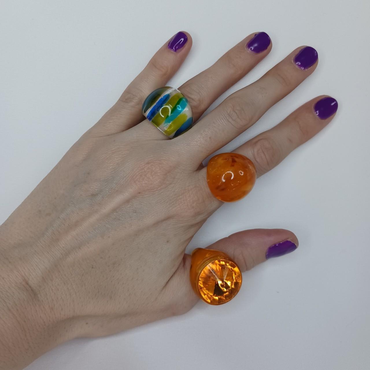 Chunky 90s Plastic Ring Set. 3 hard plastic rings,... | Depop