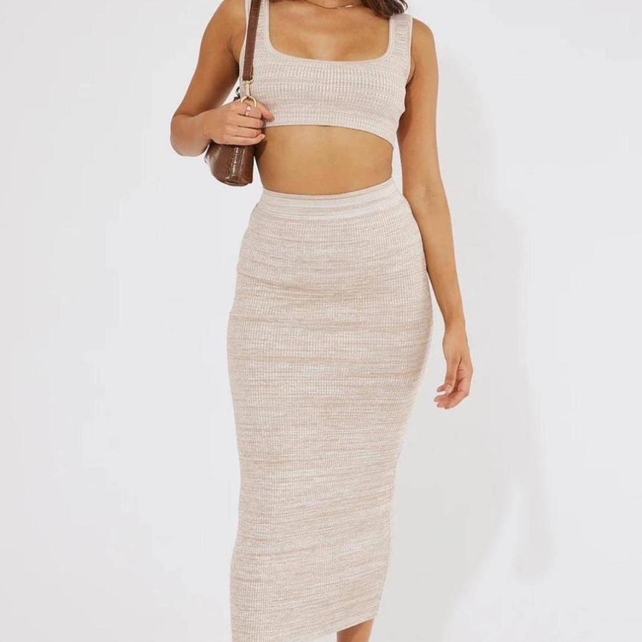PERFECT STRANGER TAN MIDI SKIRT size : 8 rrp :... - Depop