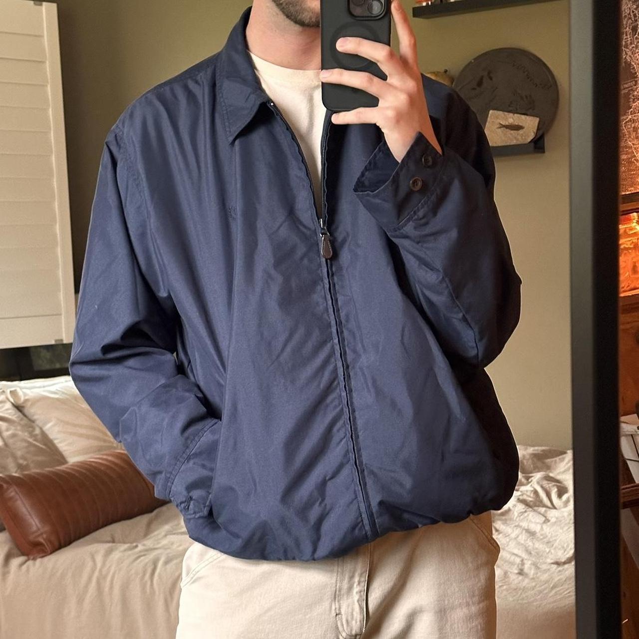 Navy blue chaps bomber-like jacket 25” wide 27” tall - Depop