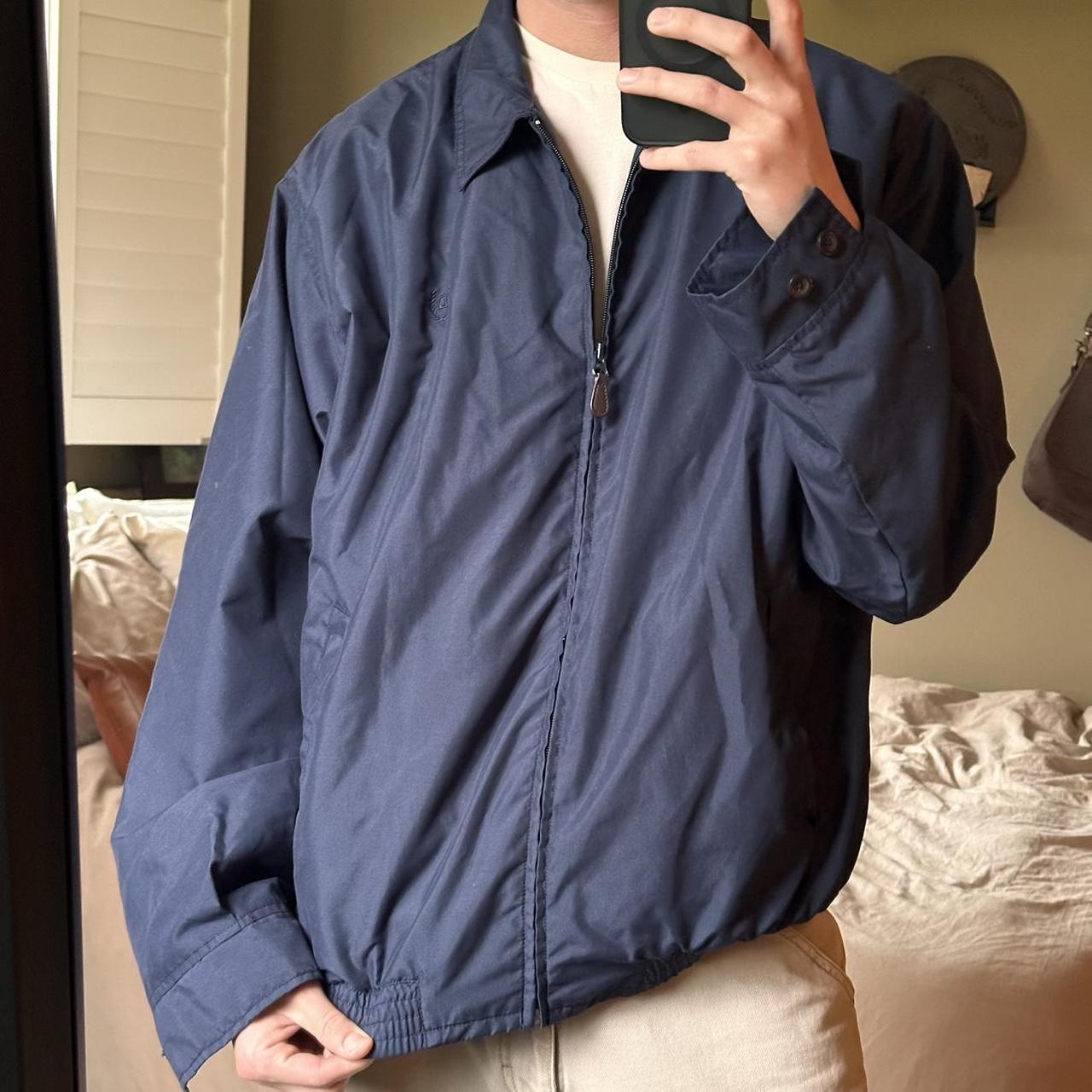 Navy blue chaps bomber-like jacket 25” wide 27” tall - Depop