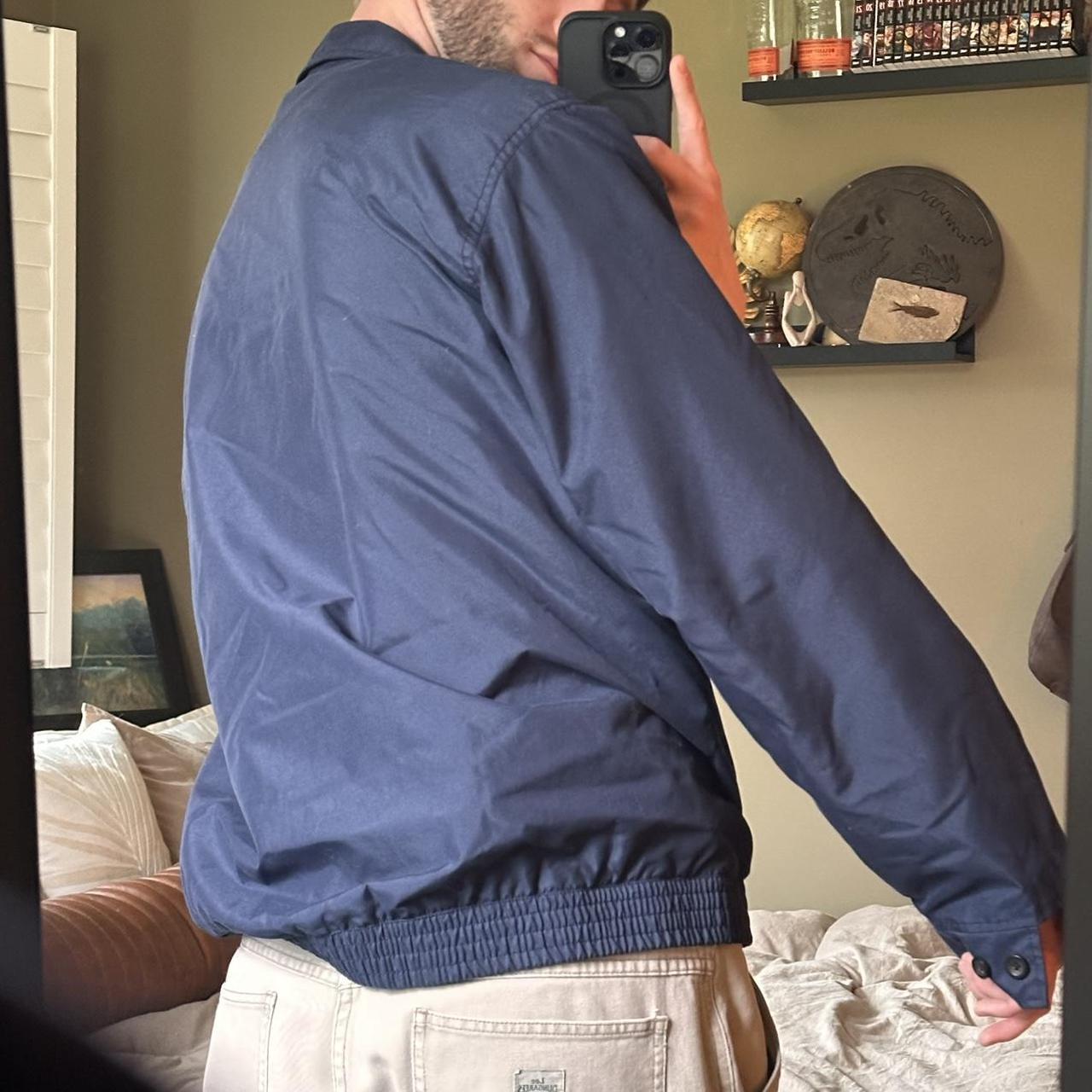 Navy blue chaps bomber-like jacket 25” wide 27” tall - Depop