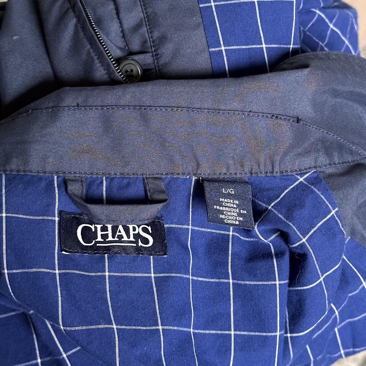 Navy blue chaps bomber-like jacket 25” wide 27” tall - Depop