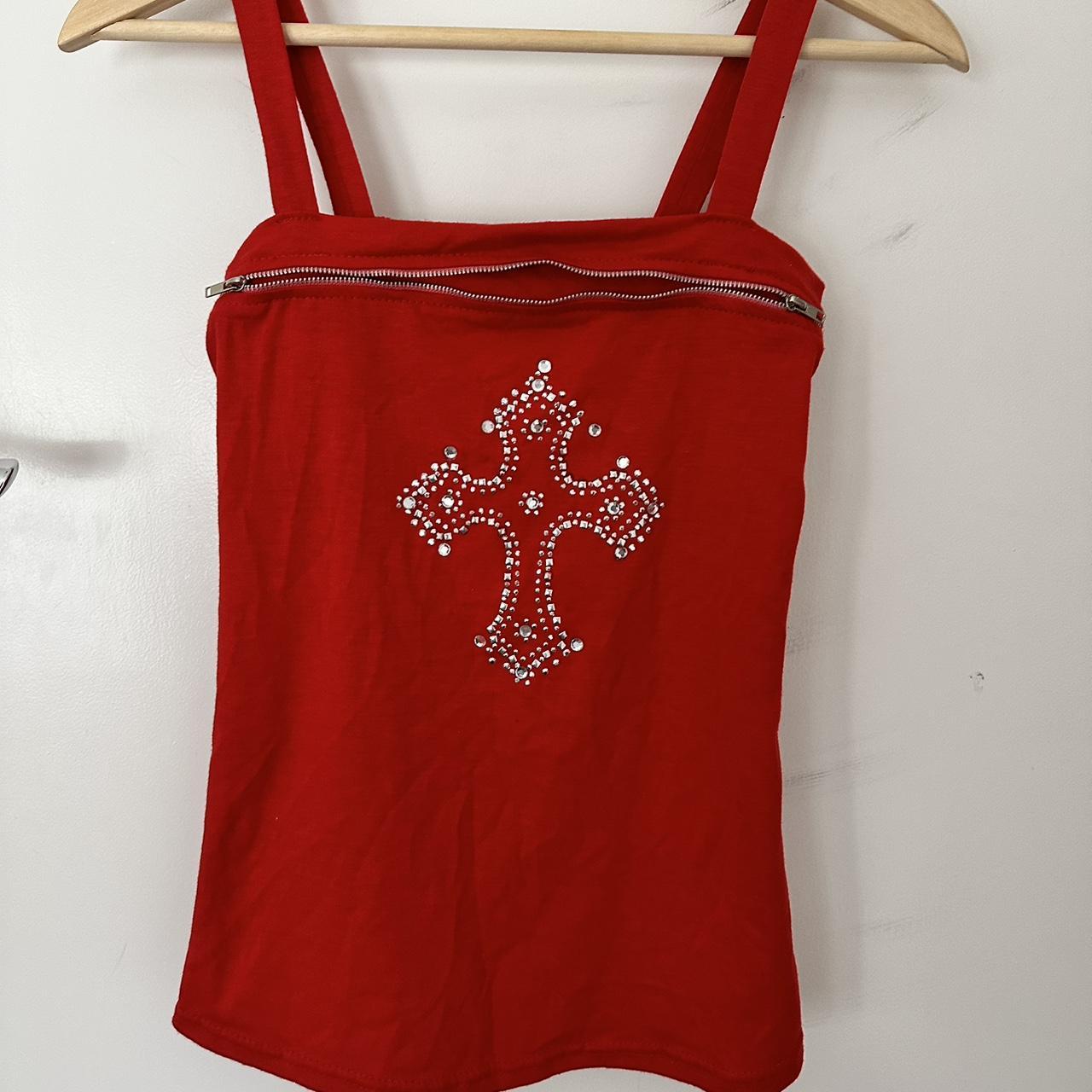 absolutely zcmcahts red cross bejeweled zipped red... - Depop