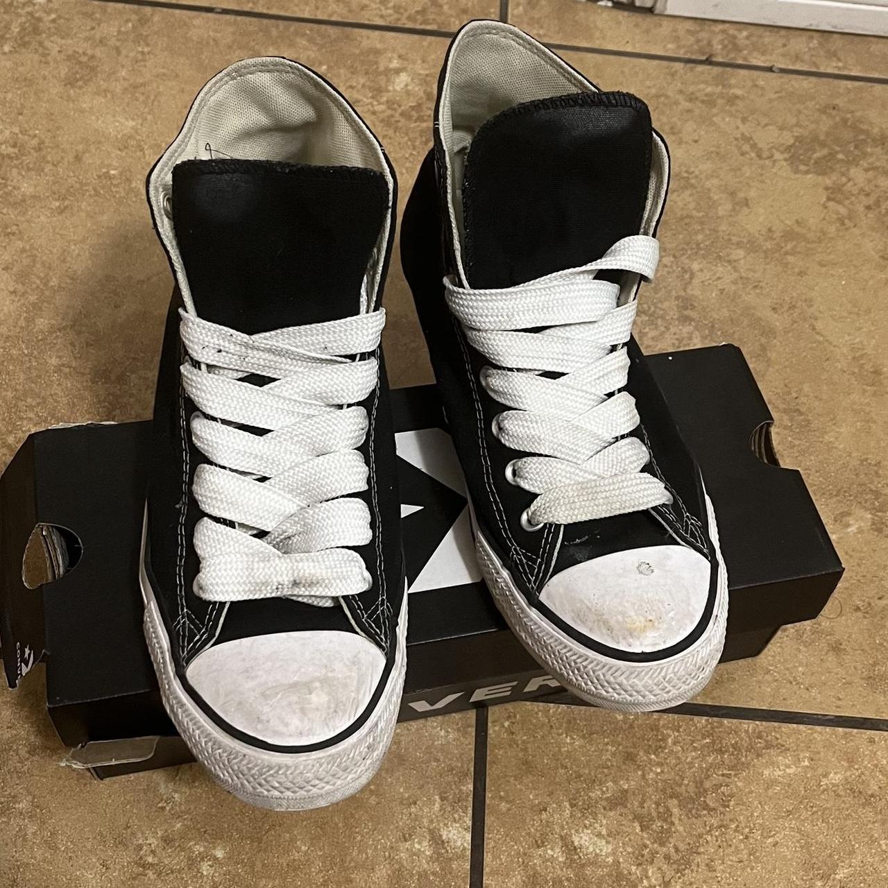 Black and white converse ( chuck taylors ) with fat... - Depop