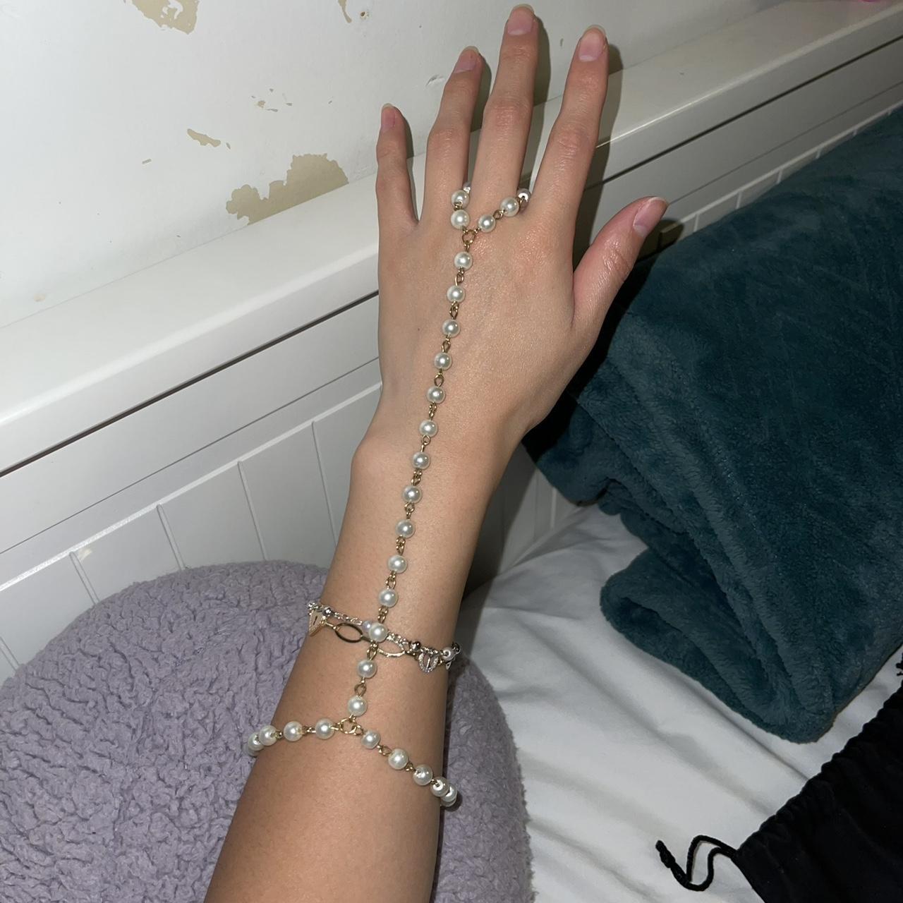 Gold Tone Pearl Hand Chain 💛 Made with nickel free... - Depop