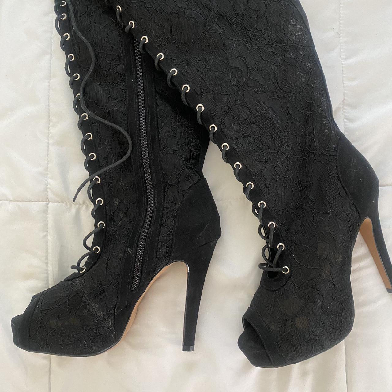 - Torrid Black Lace High Knee Heels - Lace... | Depop