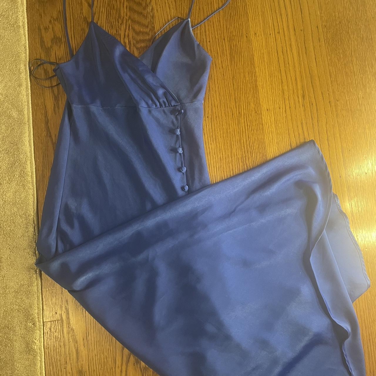 Zara deep blue satin long dress NEVER WORN - Depop