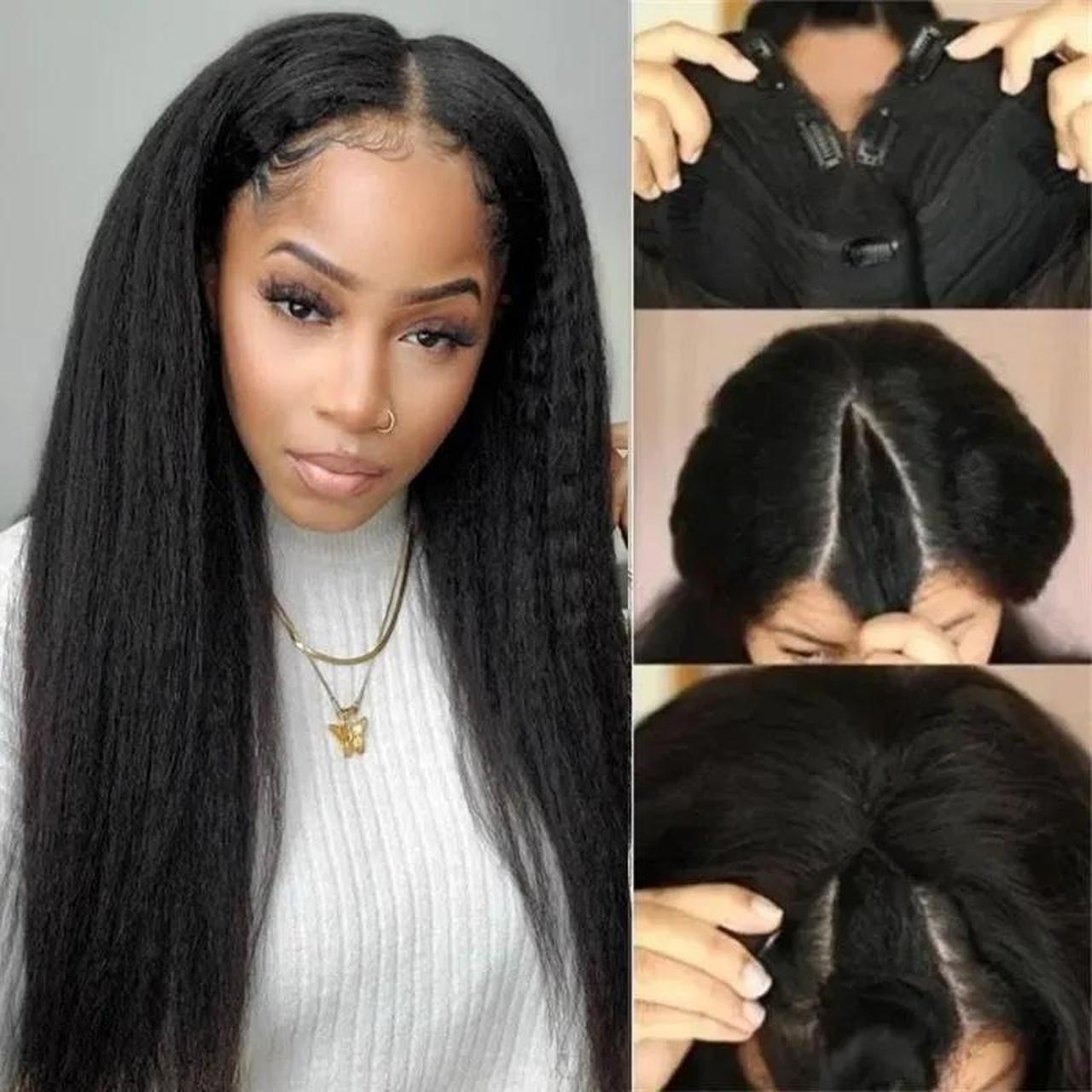 Yaki Kinky straight Brazilian 100% Human hair V-Part... - Depop