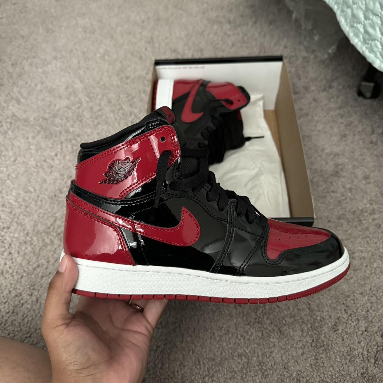 red patent bred jordan 1s size 6.5y/women’s 8 only... - Depop
