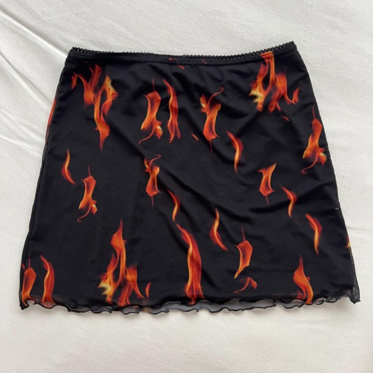 Fire flame sheer overlay mini skirt with ruffled and... - Depop