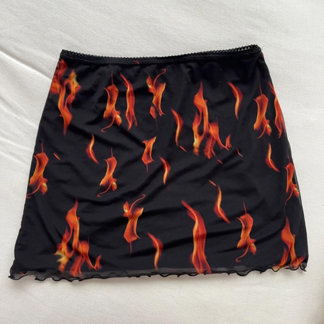 Fire flame sheer overlay mini skirt with ruffled and... - Depop