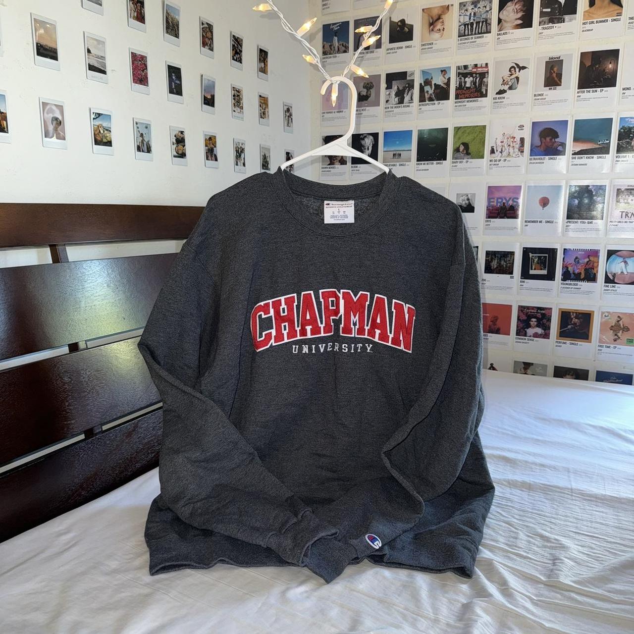 chapman university champion grey crew neck... - Depop