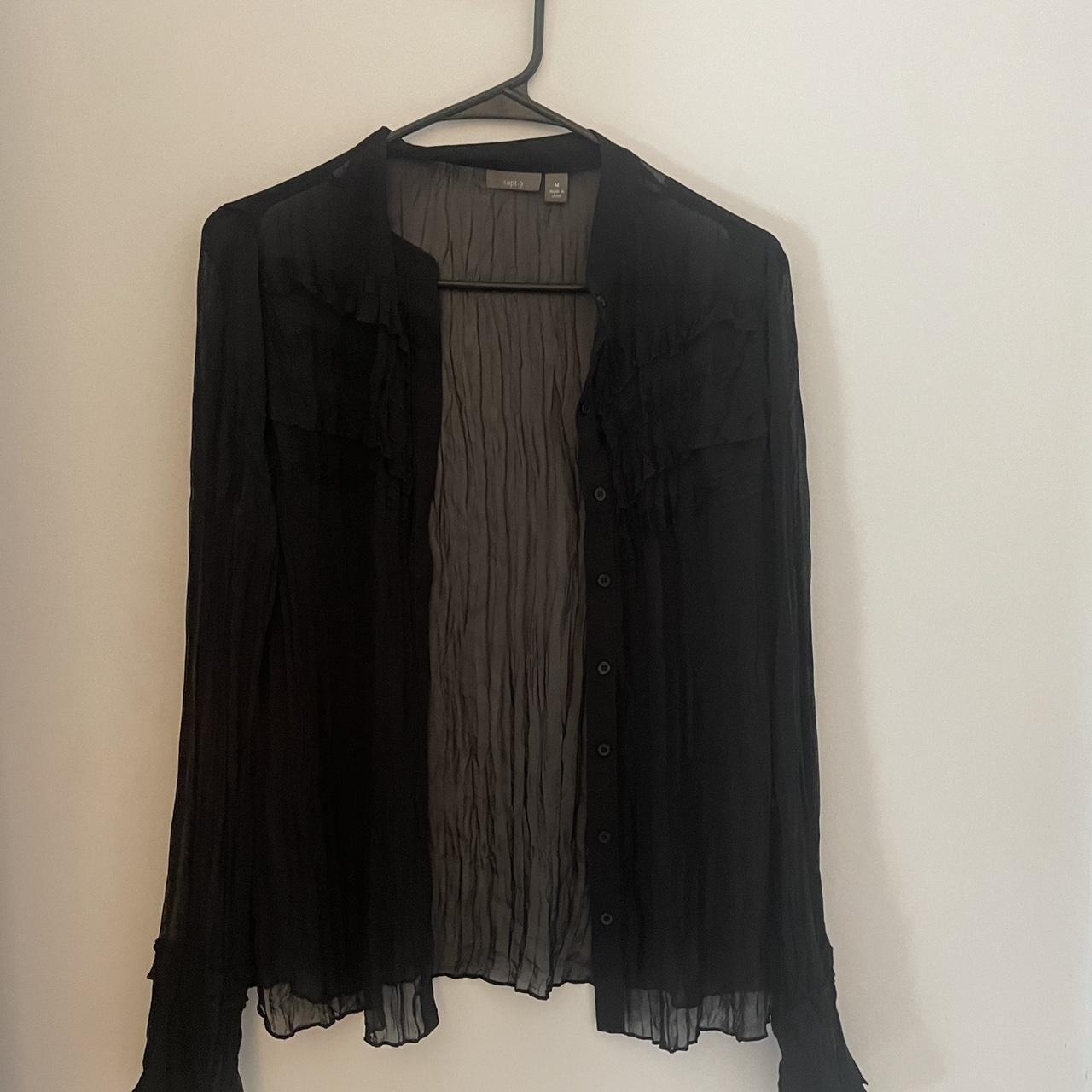 super cool sheer black button up! flared sleeves,... - Depop