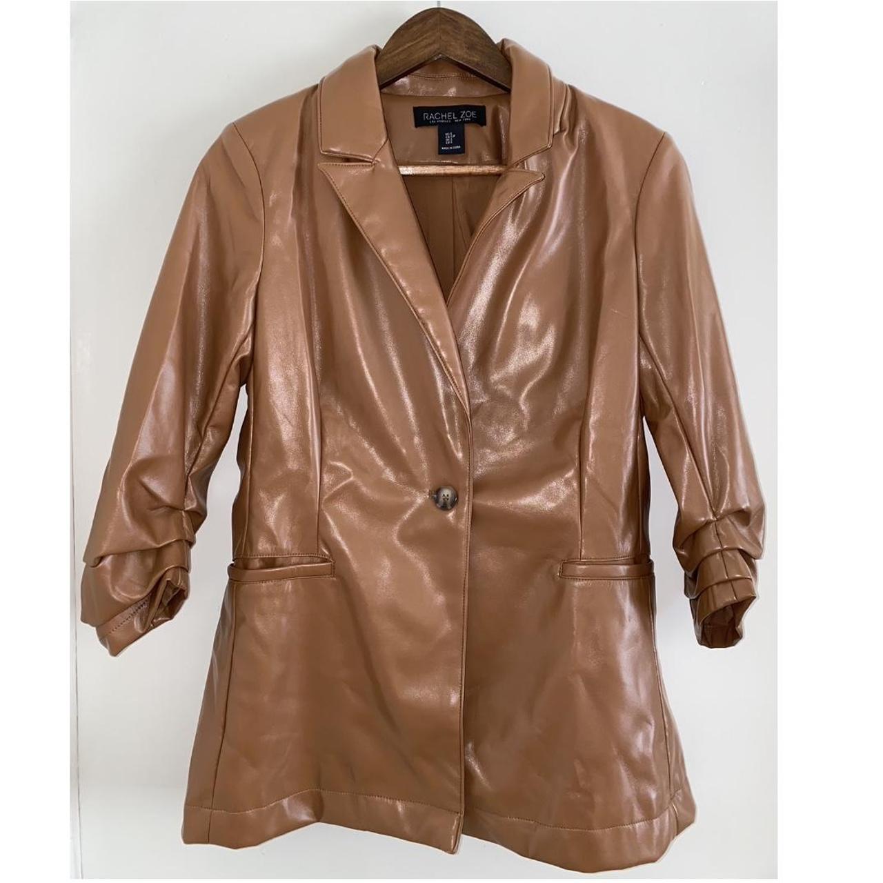 Rachel Zoe leather effect brown blazer. Size Small.... - Depop