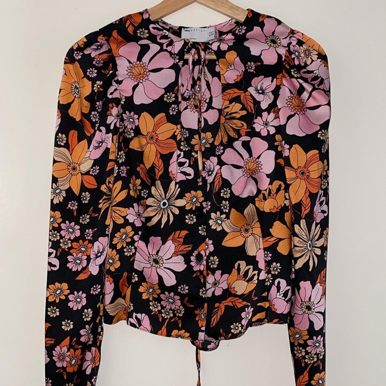 Asos long sleeve flower blouse. The blouse has a tie... - Depop