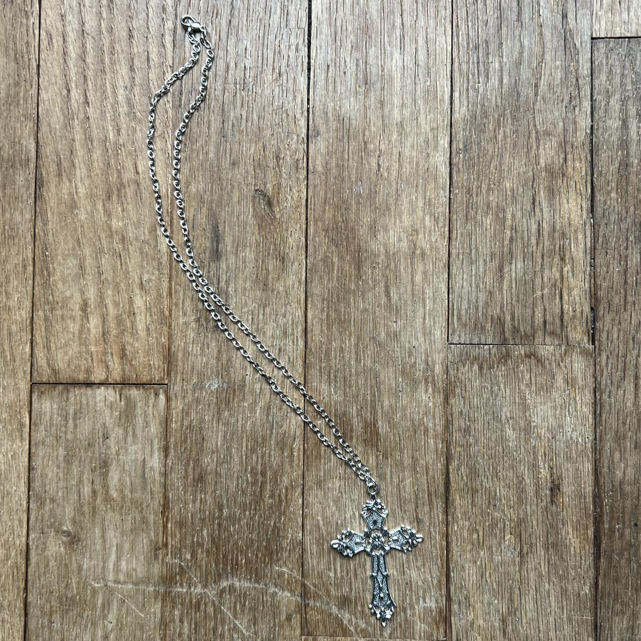 y2k gothic cross metallic chain super sick cyber... - Depop