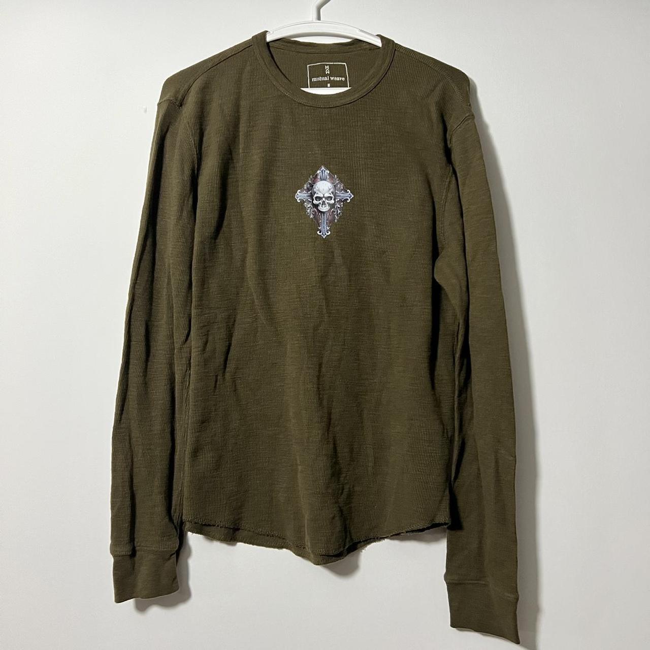 y2k cyber gothic skull thermal longsleeve super... - Depop