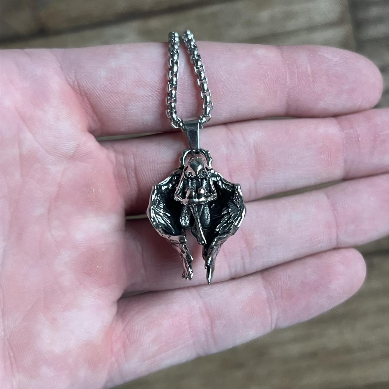 y2k/2000s gothic metallic angel pendant... - Depop