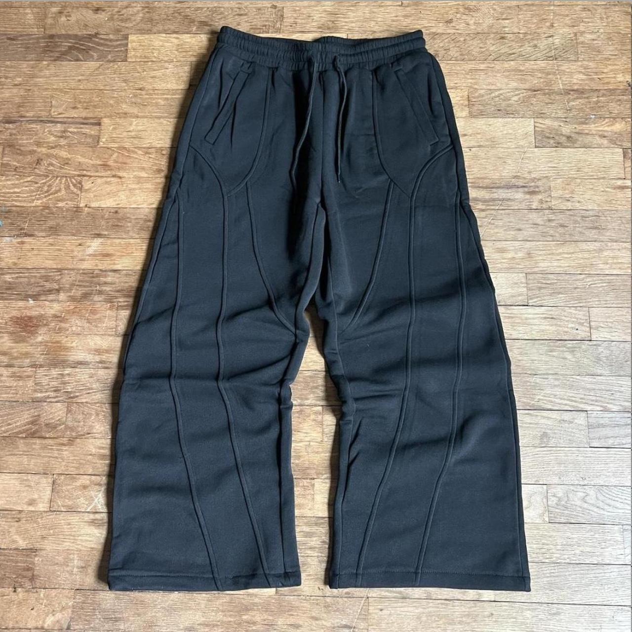 y2k/2000s ultra baggy black seam sweats super sick... - Depop