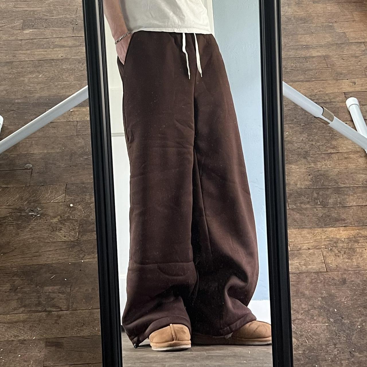 y2k/2000s mega baggy brown wide leg sweatpants... | Depop