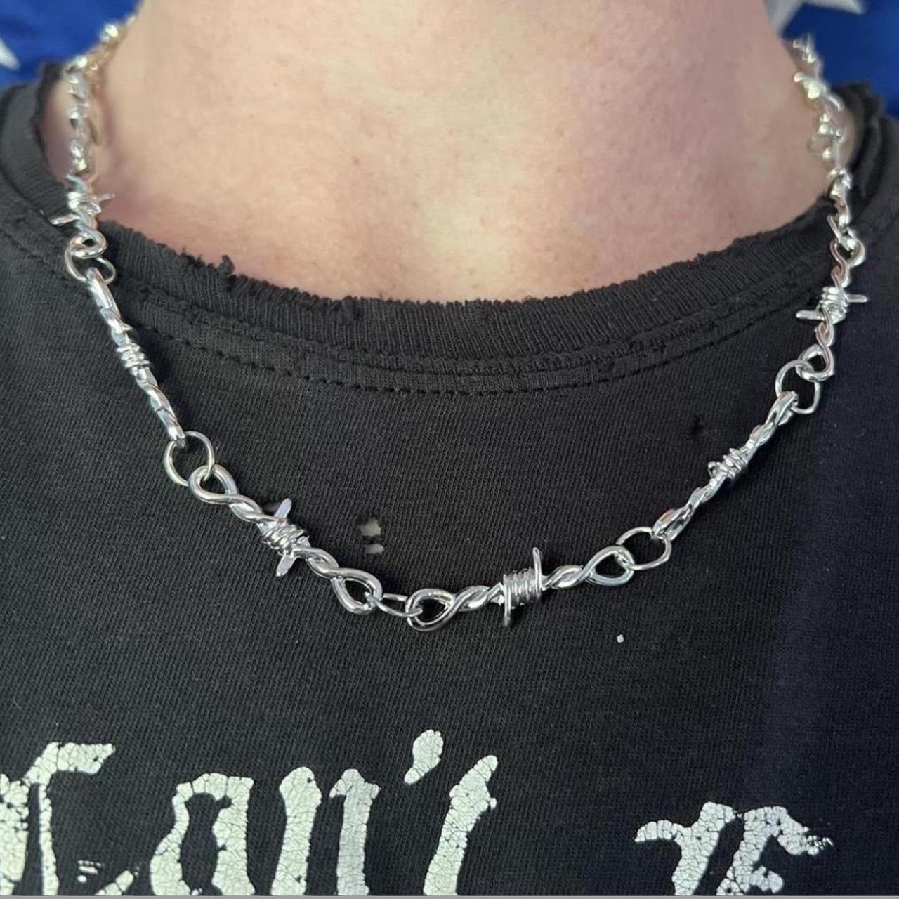 y2k/2000s opium grunge barbed wire chain necklace... | Depop