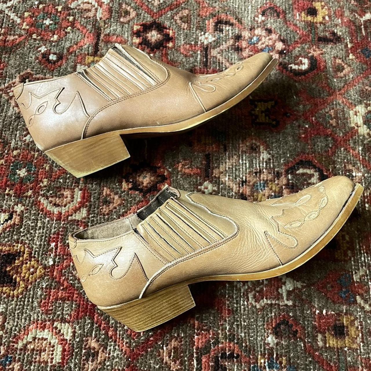 Vintage Tan Leather Western Mule Boots In fair... - Depop