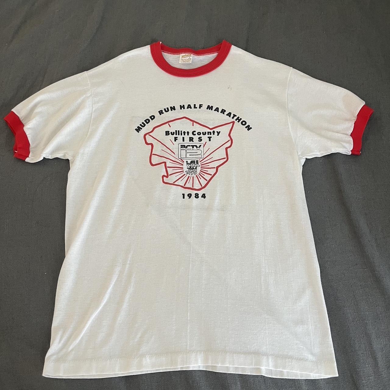 Vintage 80’s white/red ringer tee. Small stains... - Depop